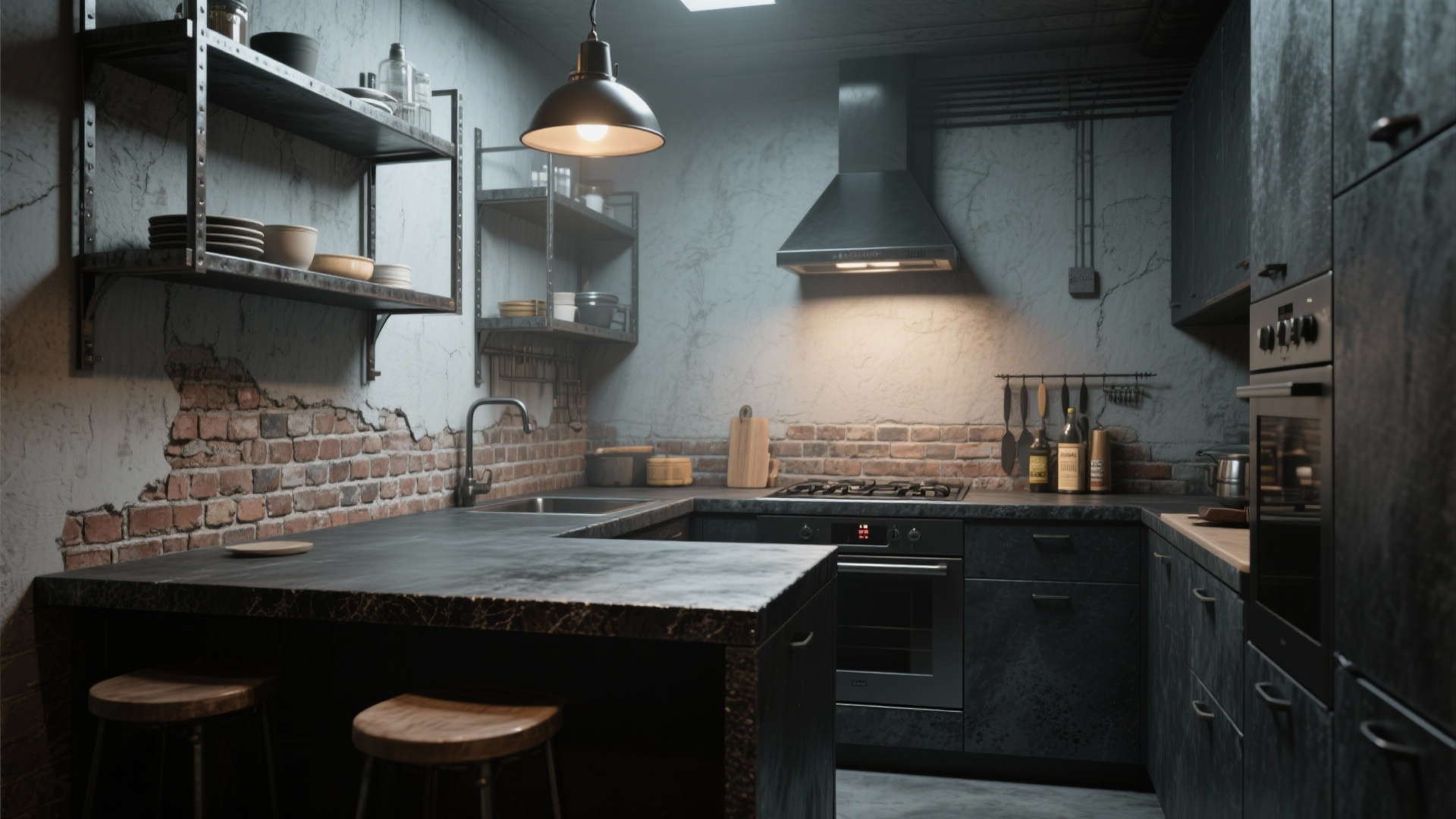 Stylish Industrial Kitchen Ideas – Exposed Brick, Dark Cabinets & Smart ...