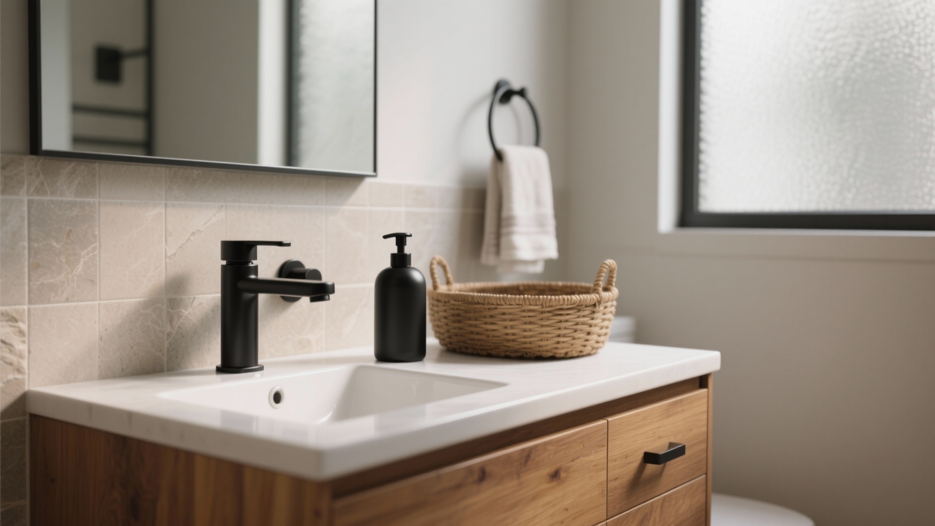 Small Bathroom Feels Bland? Try a Black Soap Dispenser