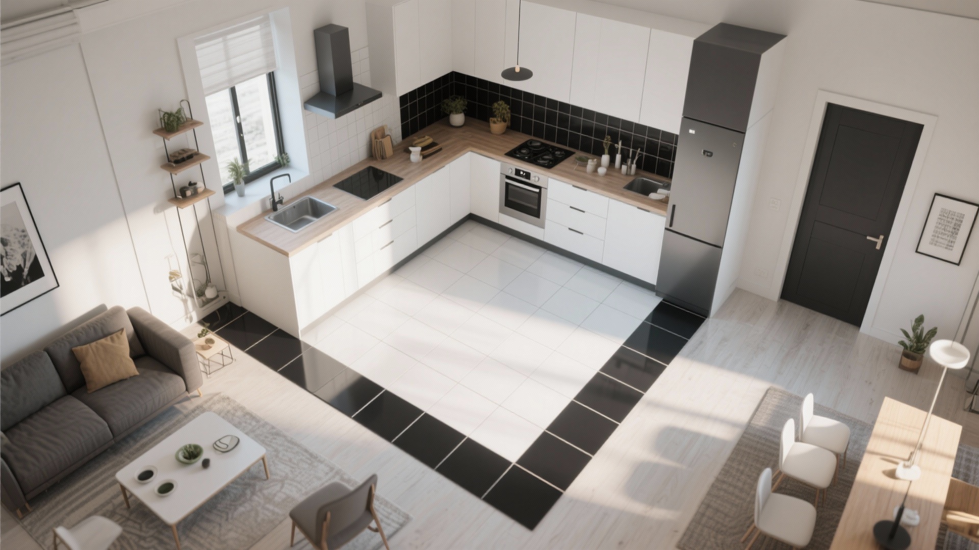Small Kitchen Feels Flat? Try Black and White Floor Tiles