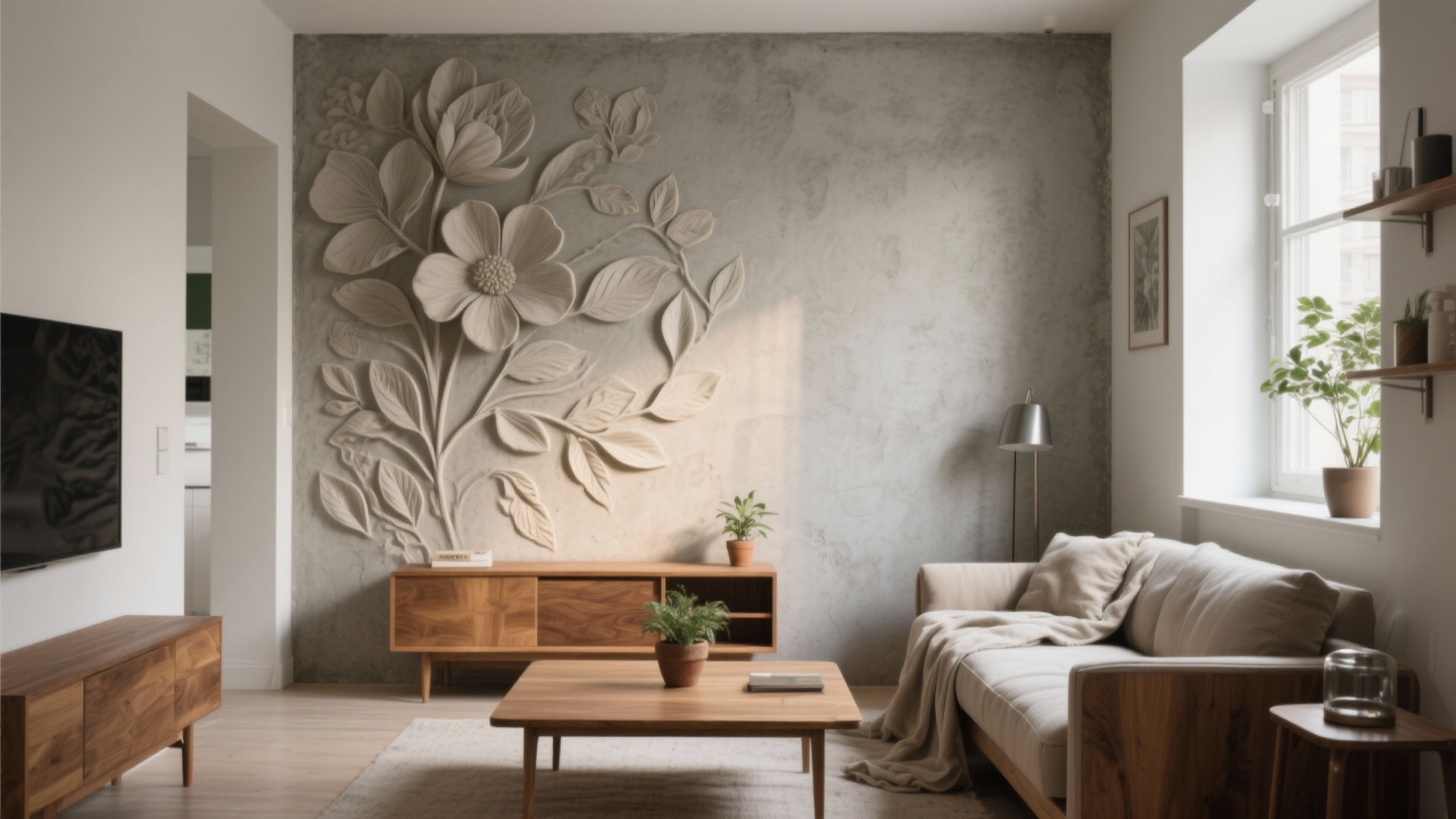 Small Wall Feels Flat? Try Wall Cement Flower Design Ideas