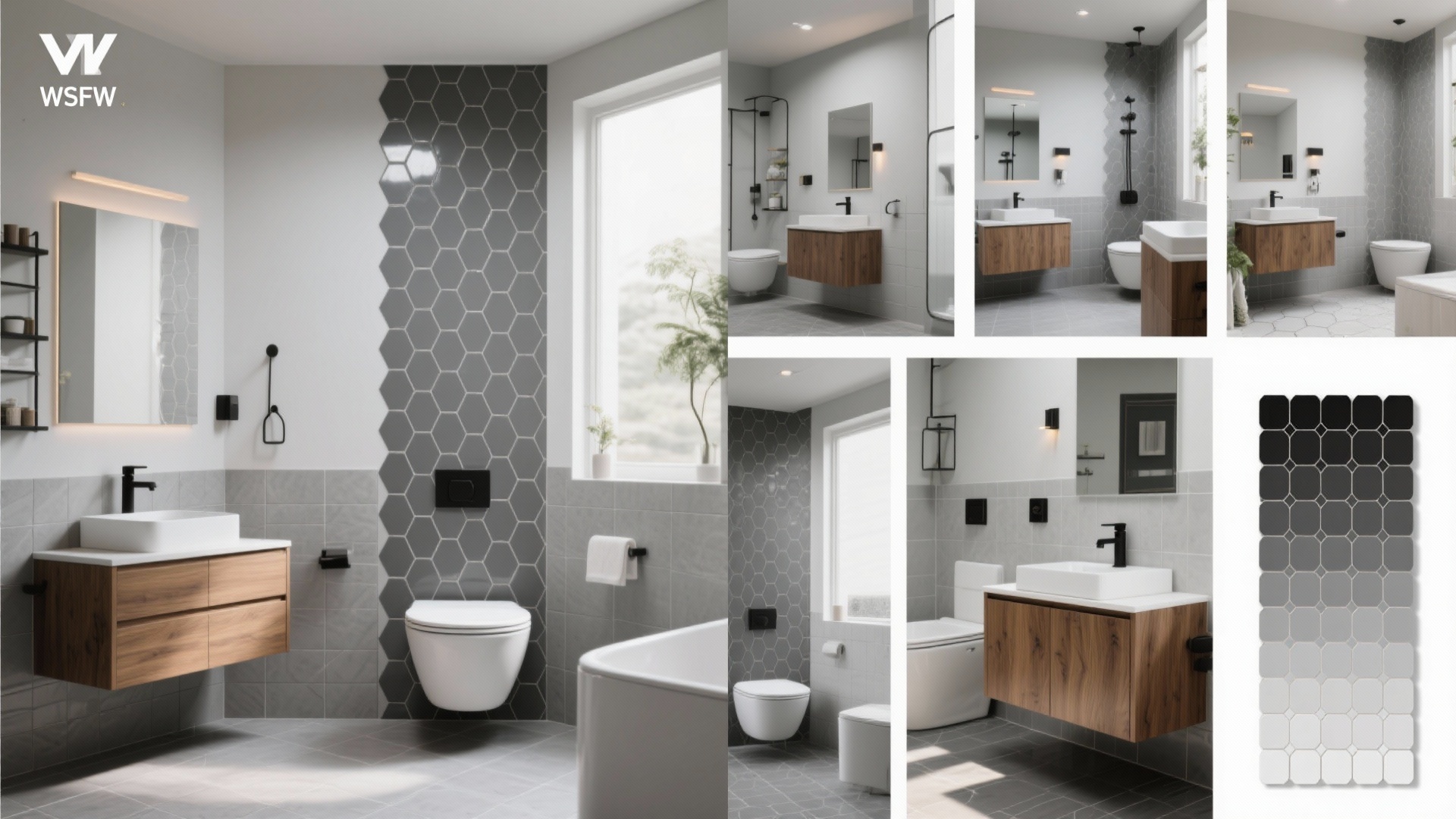 Gray Hexagon Tile Bathroom — 5 Design Ideas