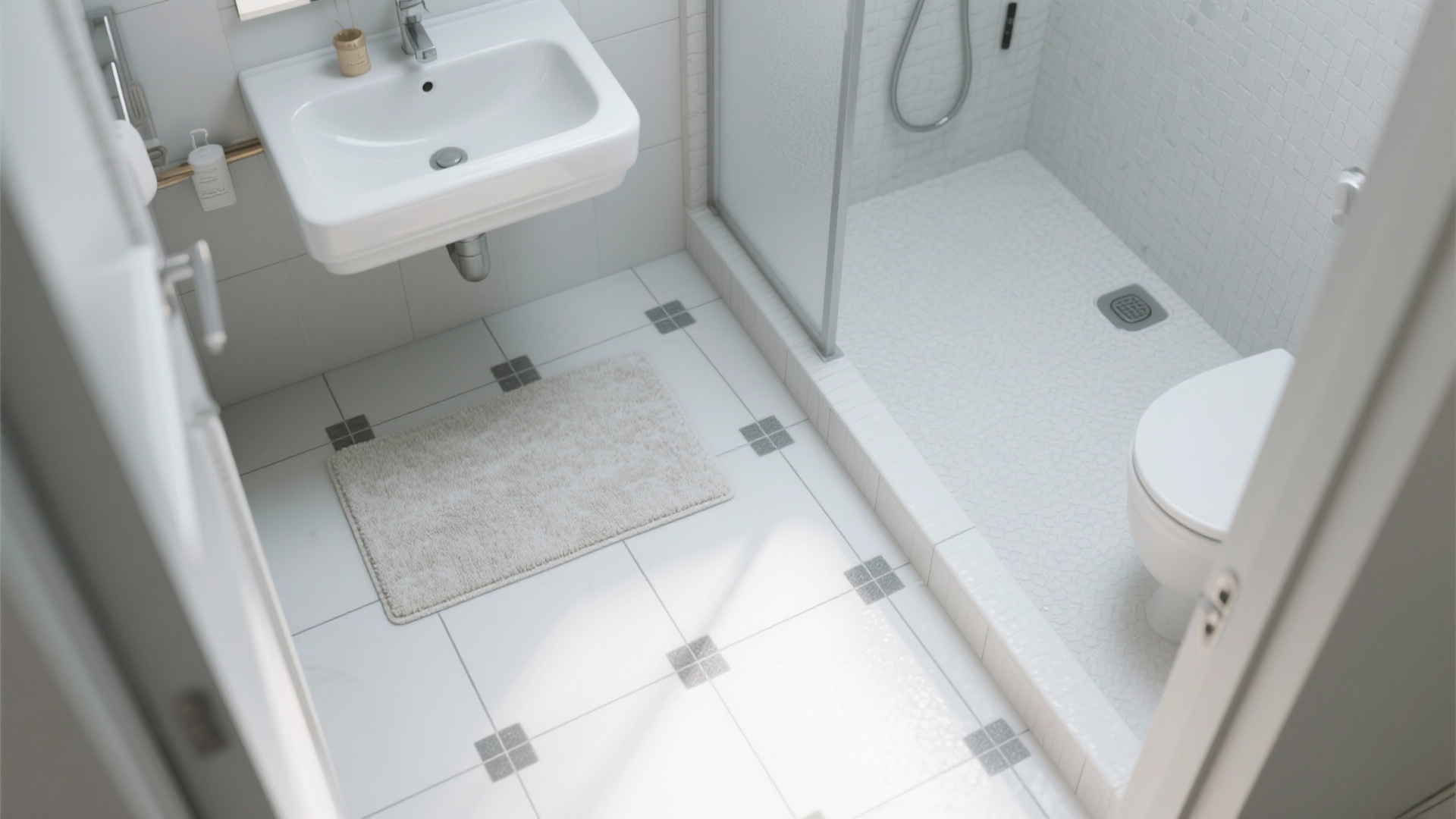 White tiles grey grout: 5 bathroom ideas