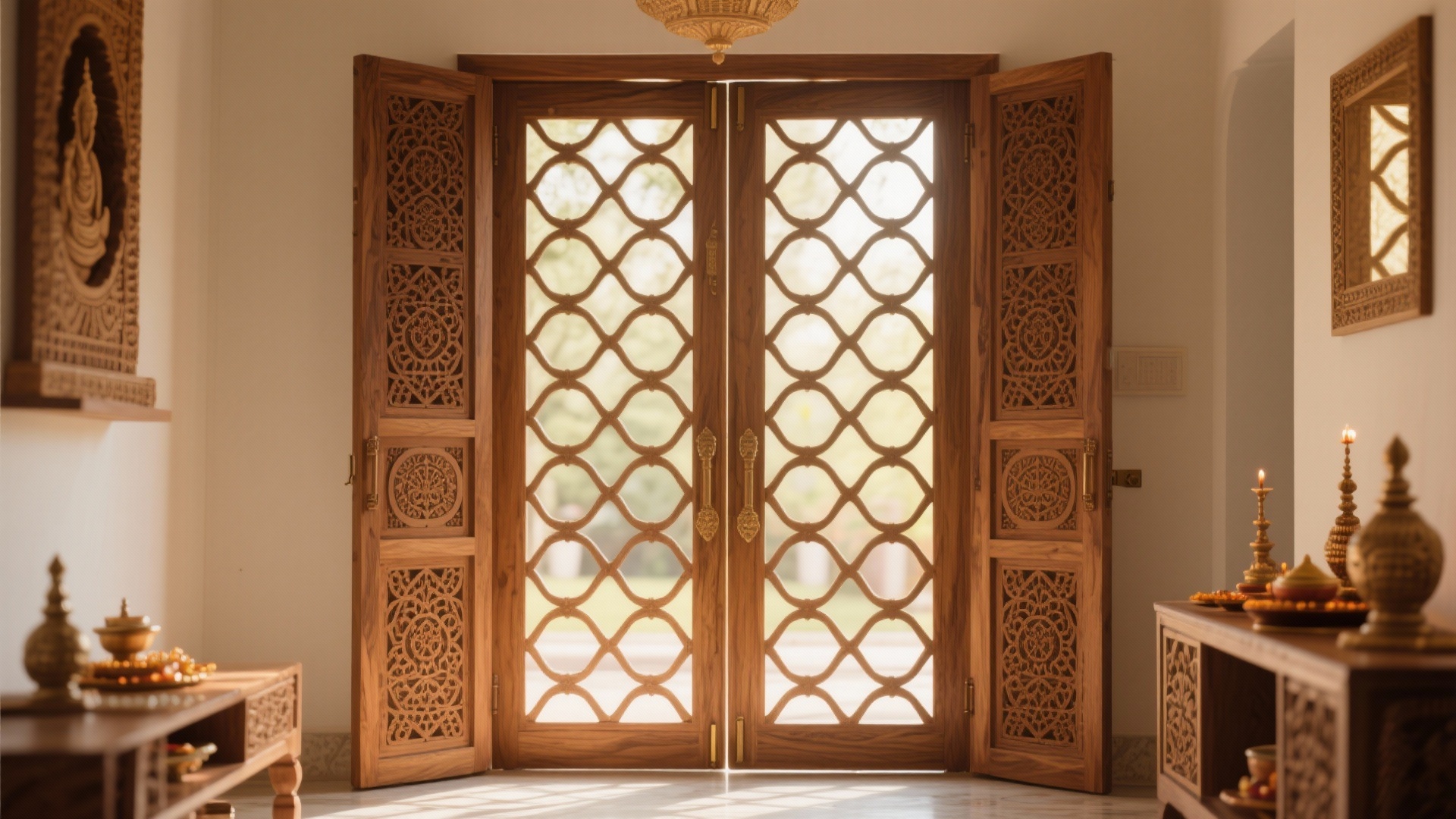 5 Stunning Pooja Room Door Carving Designs