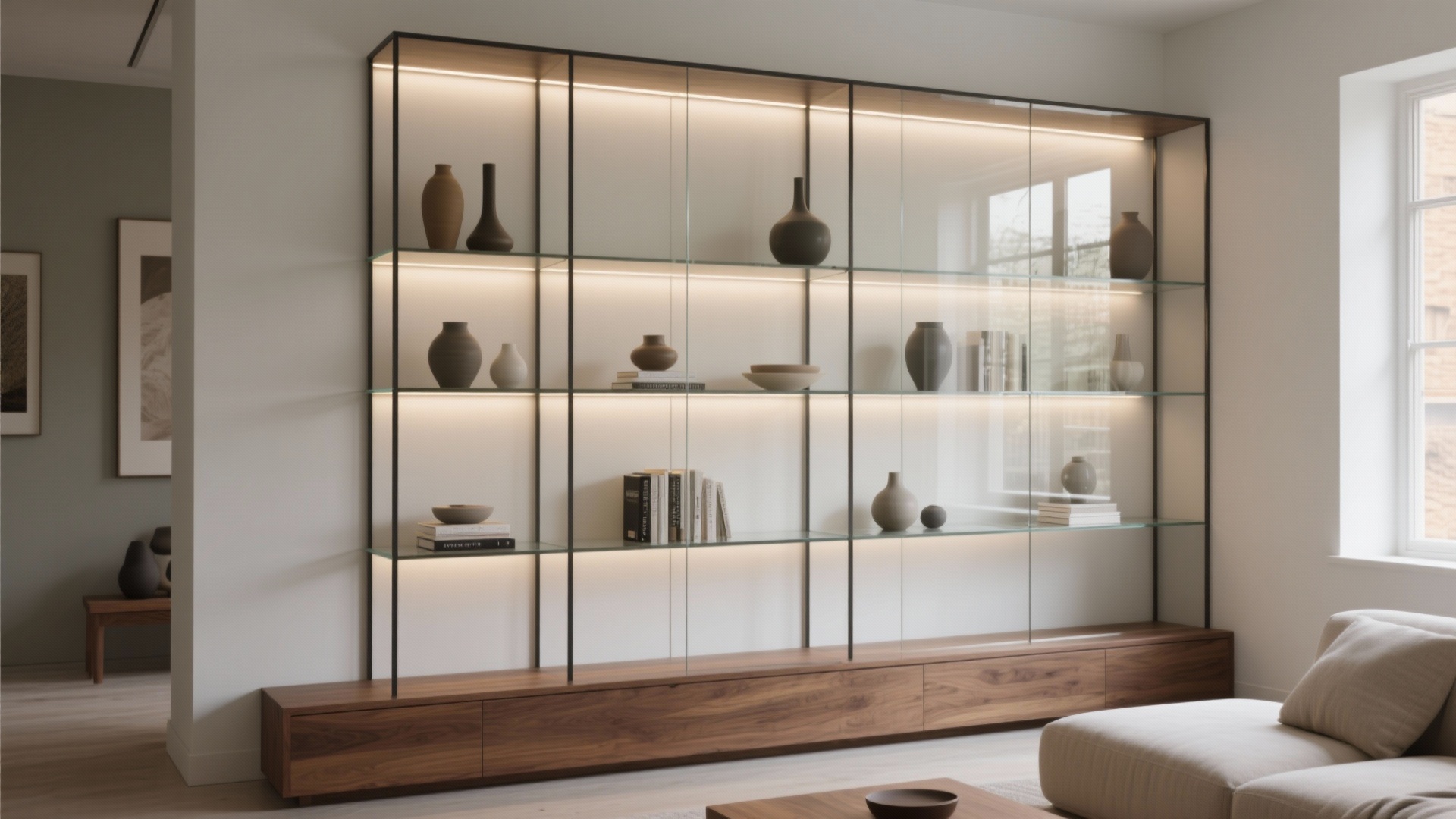 Living Room Feels Cluttered? 5 Glass Showcase Wall Ideas