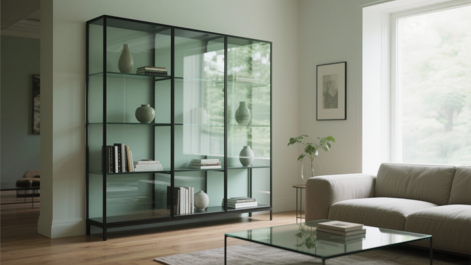 Glass Showcase for Living Rooms: Lighting, Proportion, and Effortless Style