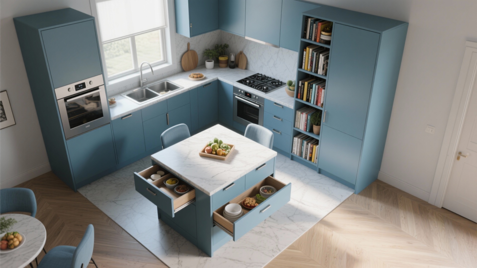 Small Kitchen Feels Flat? Blue Kitchen Island Fix