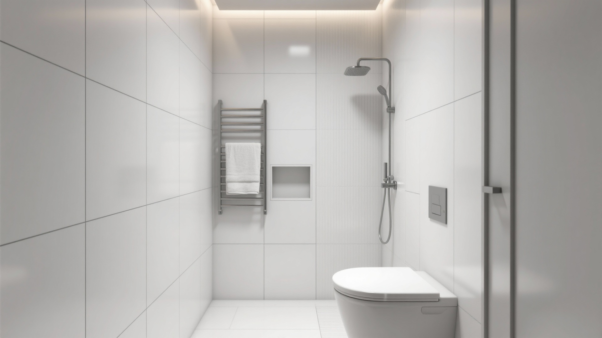 White tiles grey grout: 5 bathroom ideas