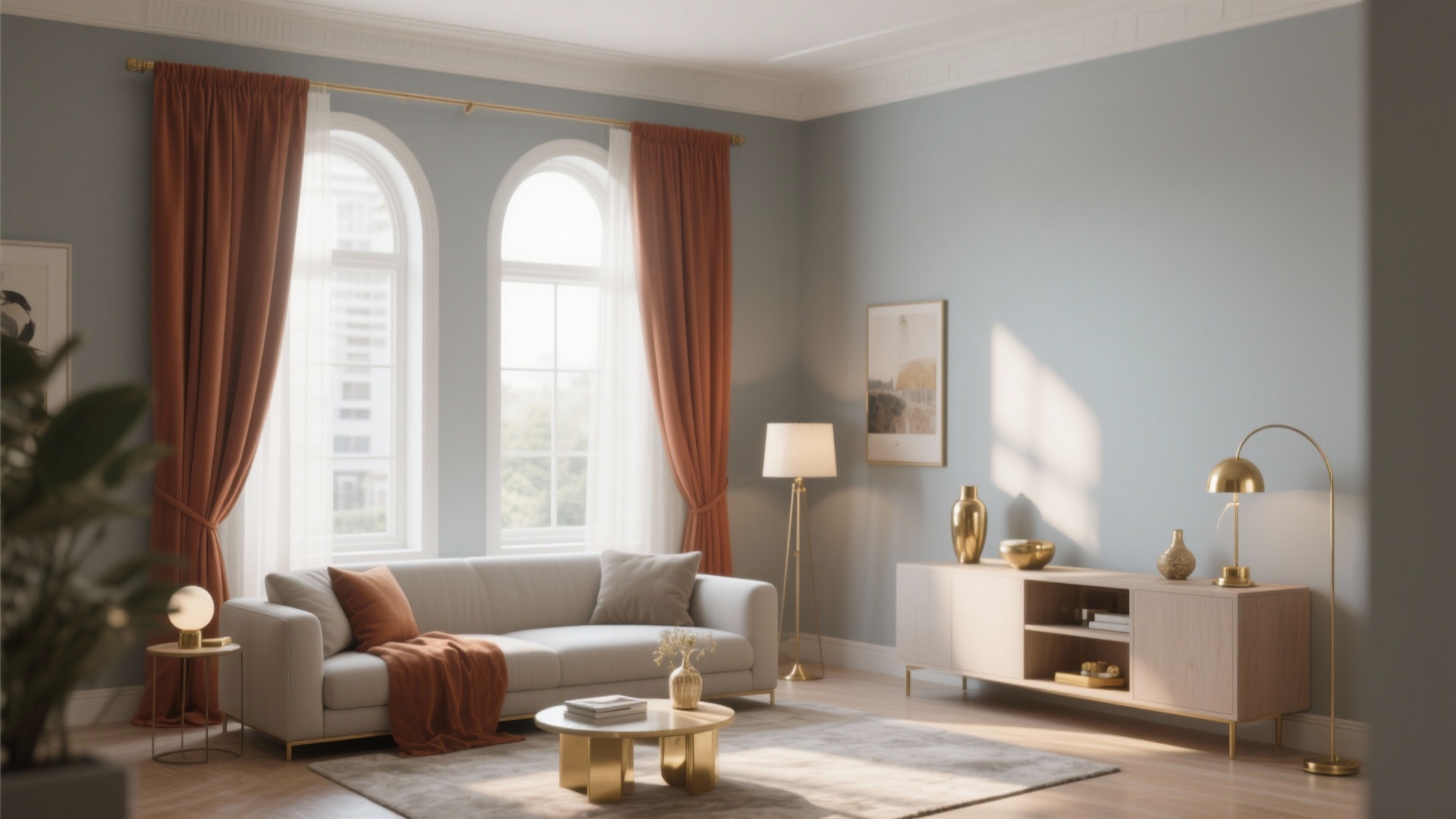 Small Living Room Feels Cold? Rust and Grey Ideas