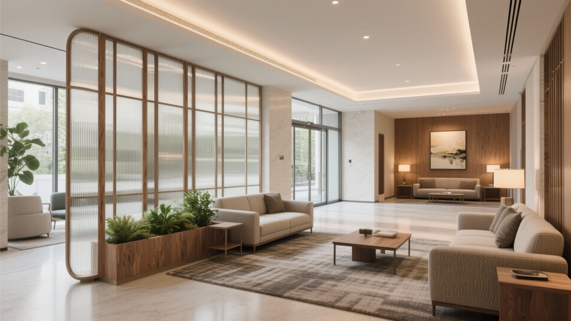 Lobby Partition Design Fix for Noisy, Exposed Lounges