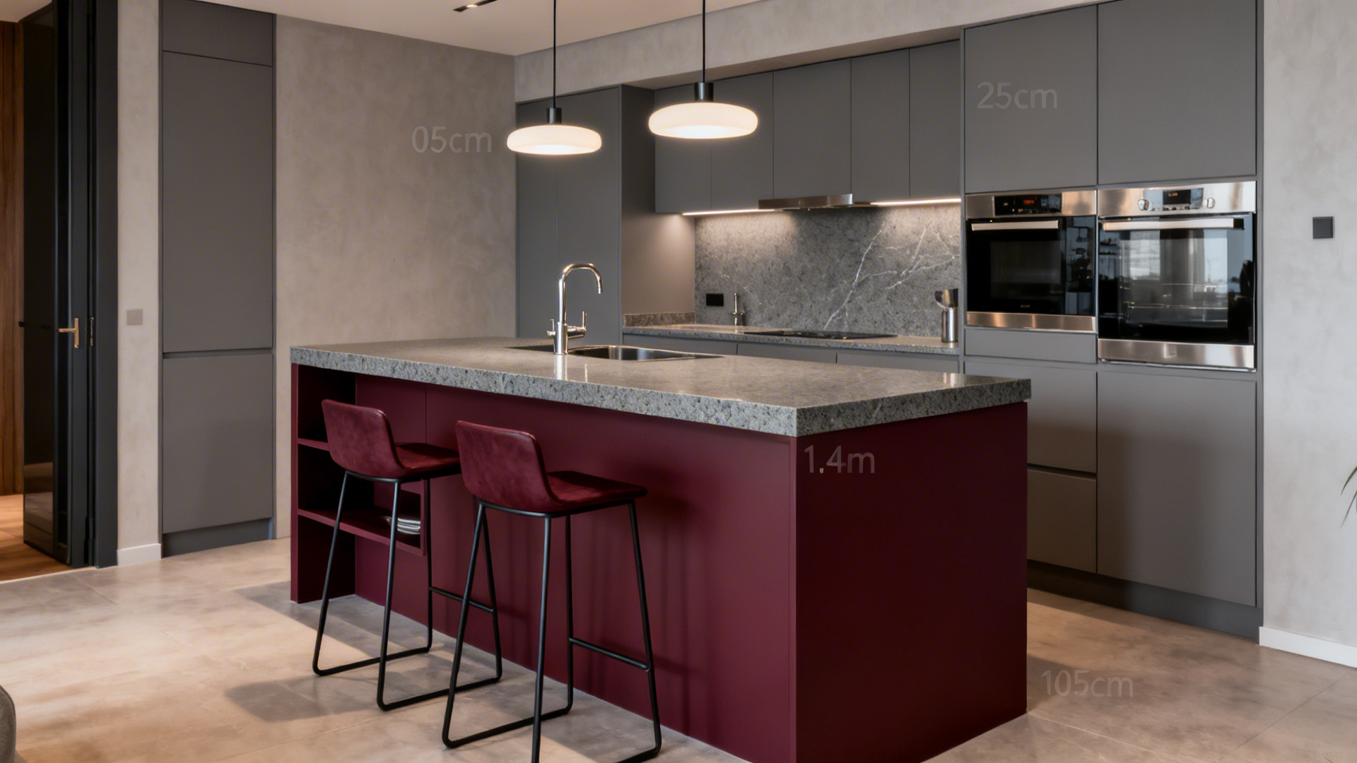 Maroon and Grey Kitchen Feels Too Dark? 5 Layout Fixes