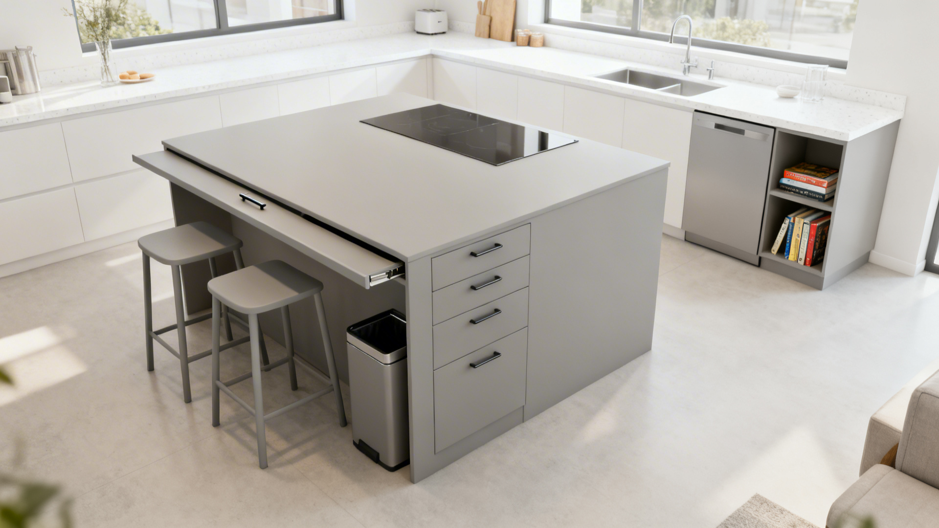 Square Kitchen Designs with Island That Fix Tight Layouts