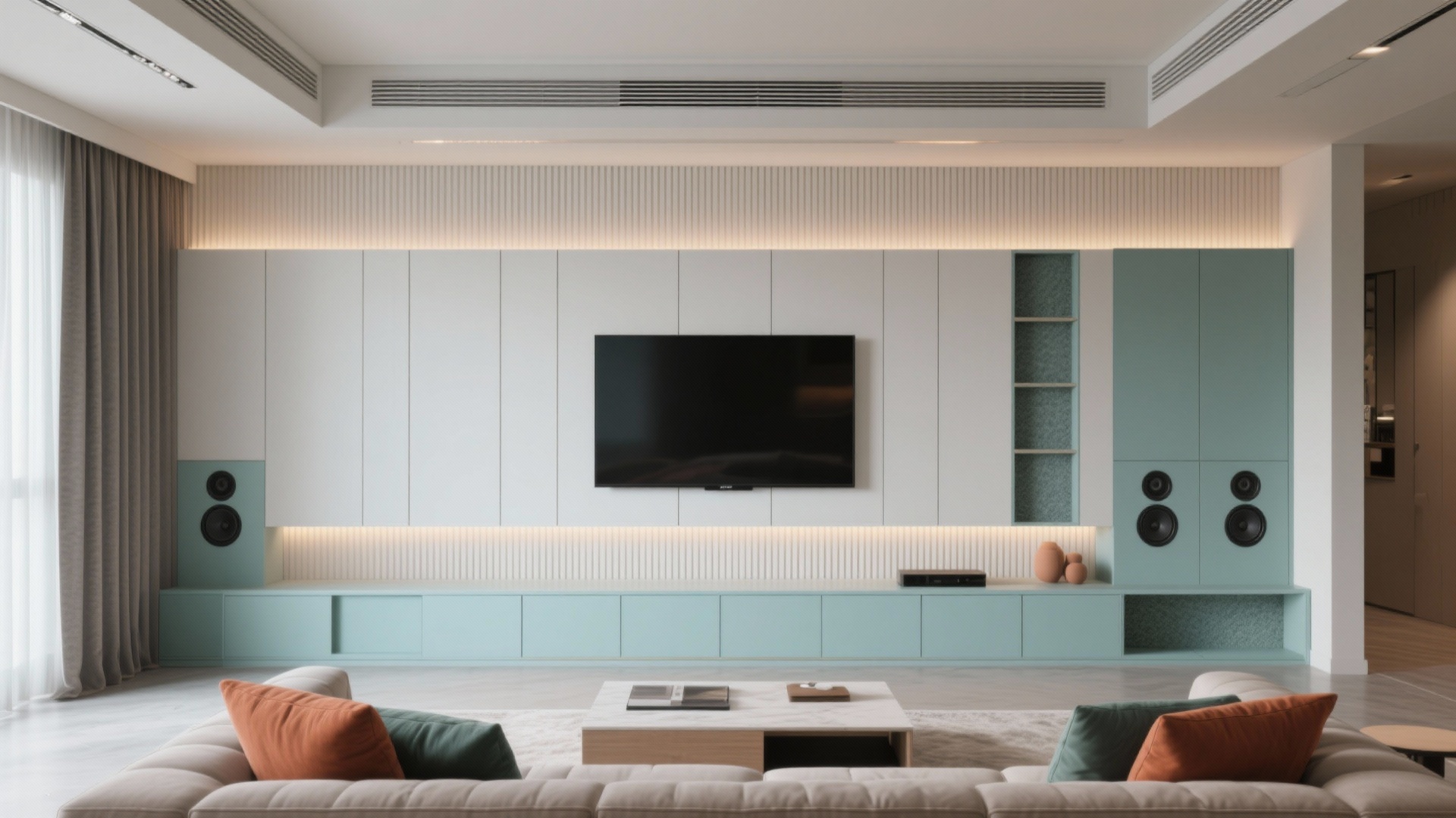 Living Room Feels Cluttered? Build a False Wall Media Wall
