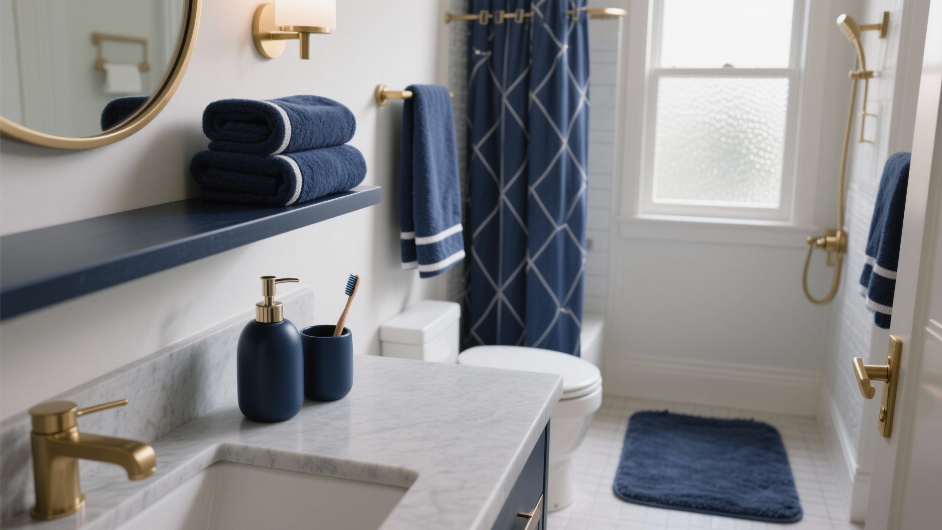 Navy Blue Bathroom Accessories Set Ideas - 5 Inspirations