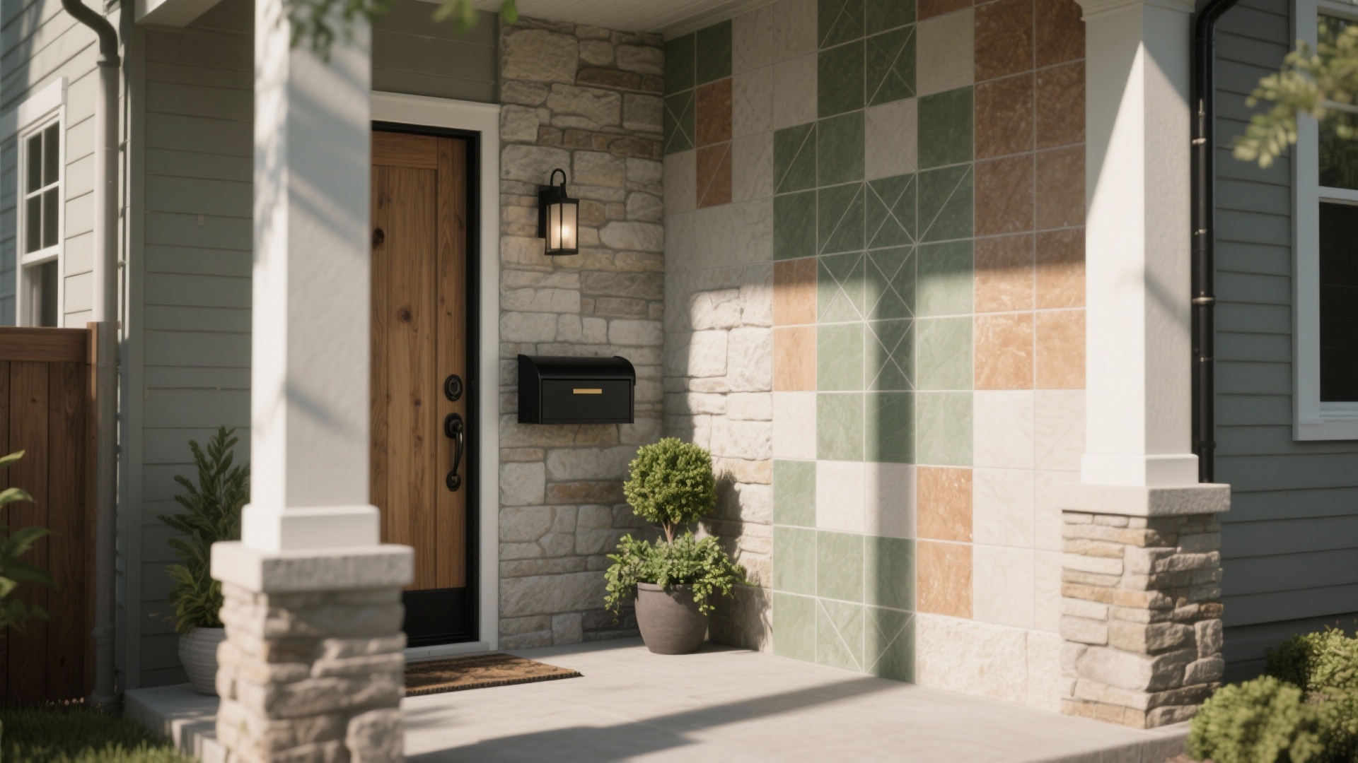 5 Porch Wall Tiles Design Images for Small Entries