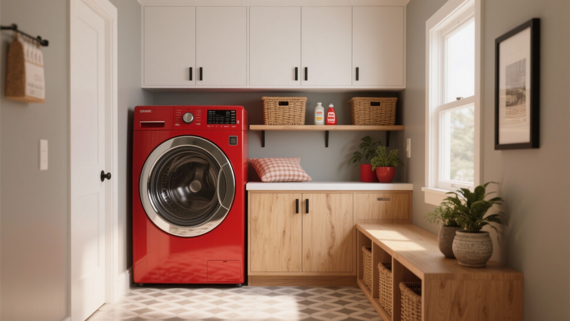 Laundry Room Ideas with Red Washer & Dryer — 5 Inspo