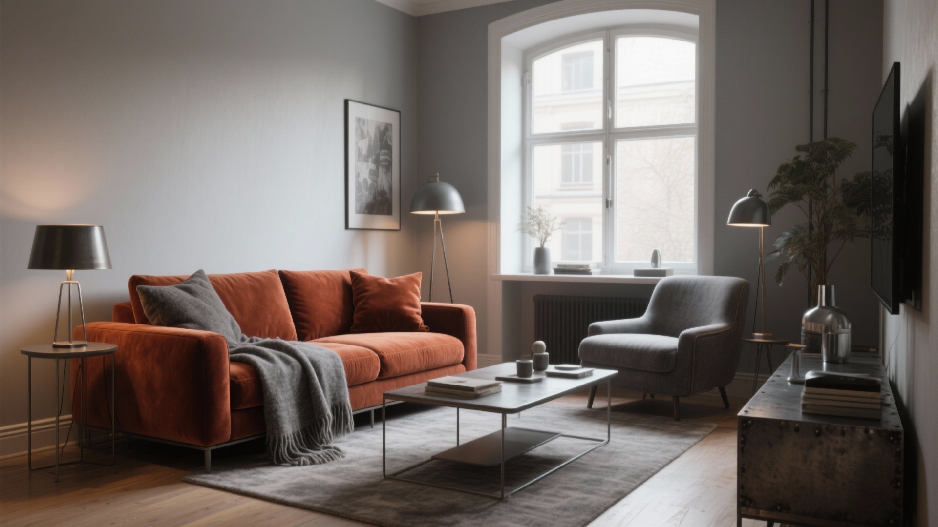 Small Living Room Feels Cold? Rust and Grey Ideas
