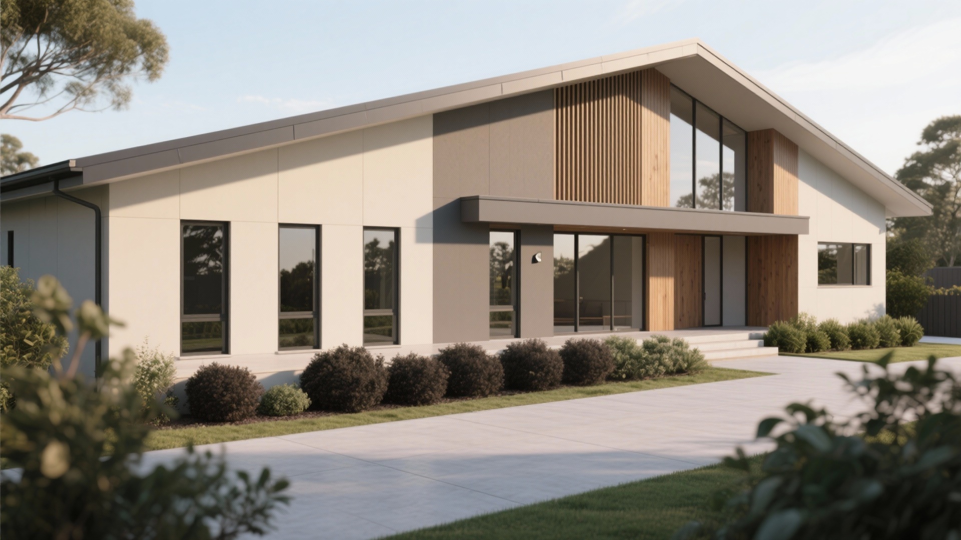 South-Facing Single-Floor Elevation: Shading, Materials, and Daylight
