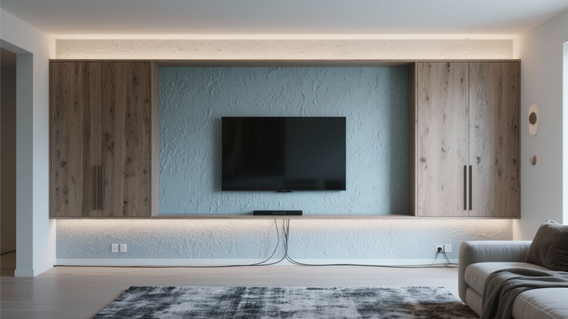 TV Wall Texture Paint Designs for Hall | Lighting, Acoustics, and Color ...