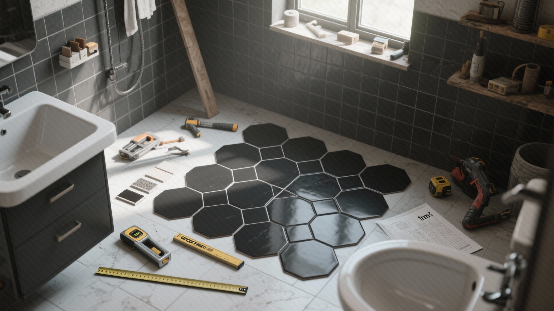 Black Hexagon Floor Tile Bathroom - 5 Practical Ideas