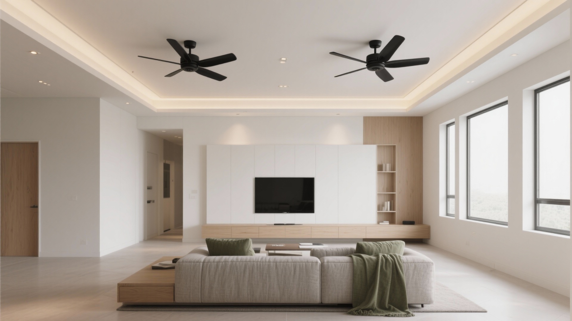5 false ceiling ideas for rectangular living room, two fans