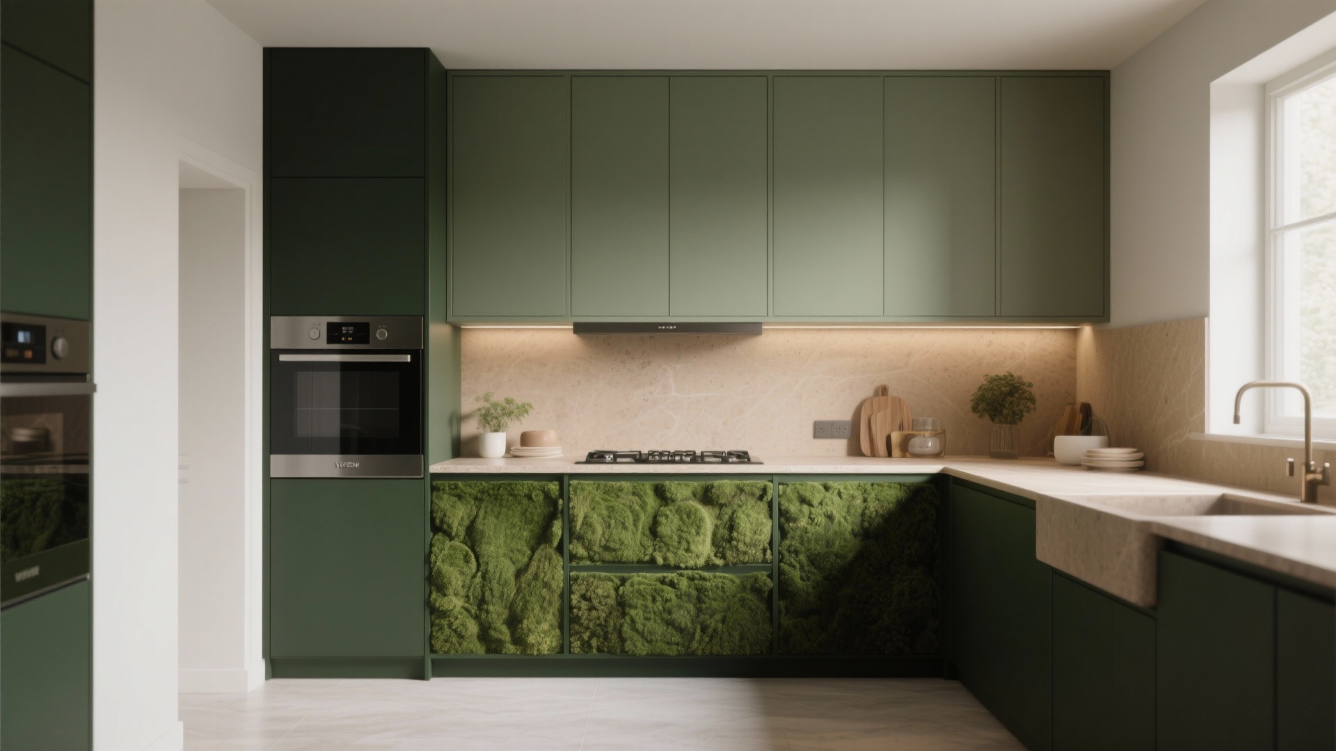 Small Kitchen Feels Dark? Try Moss Green Kitchen Cabinets
