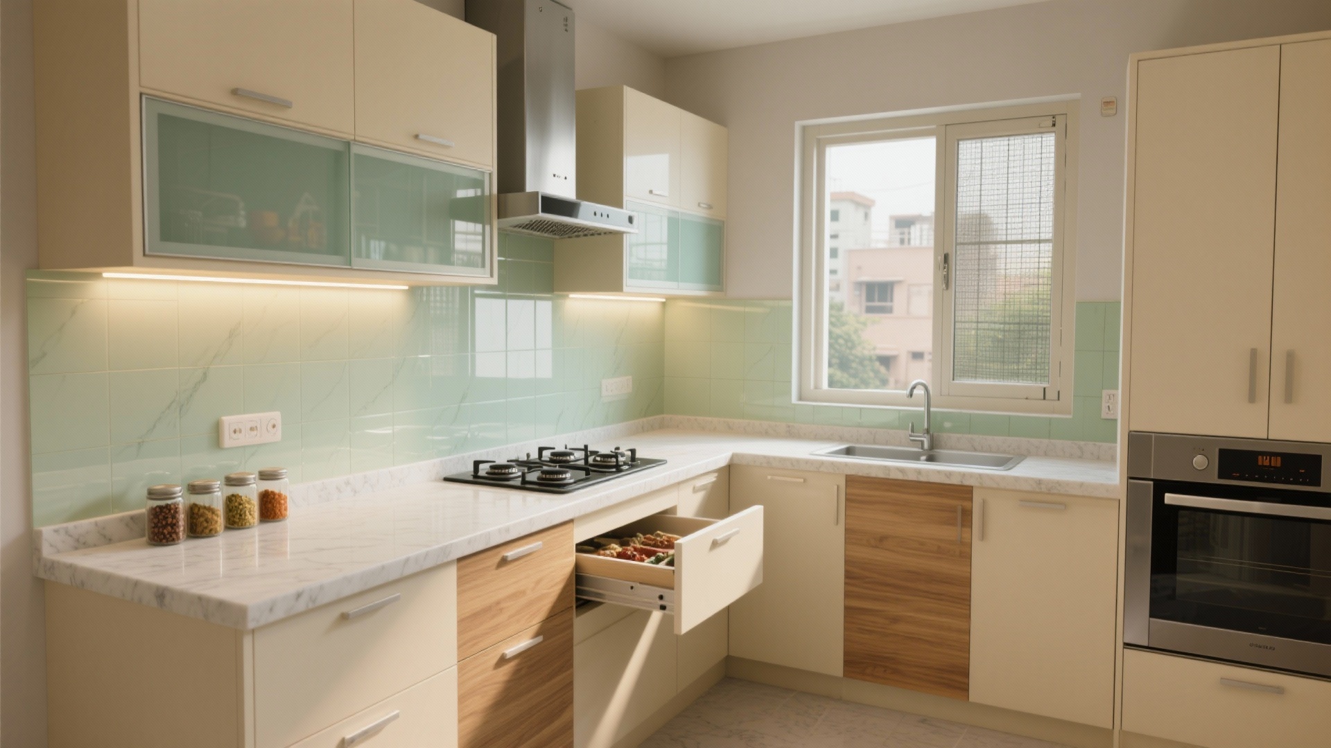 2 BHK kitchen design in Vrindavan: 5 ideas