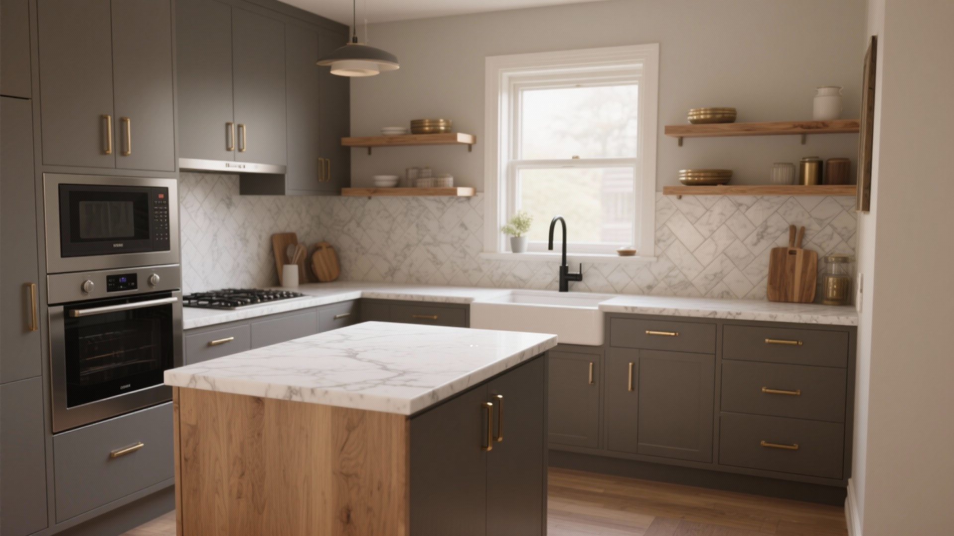 Gray Kitchen Cabinets with White Island — 5 Ideas