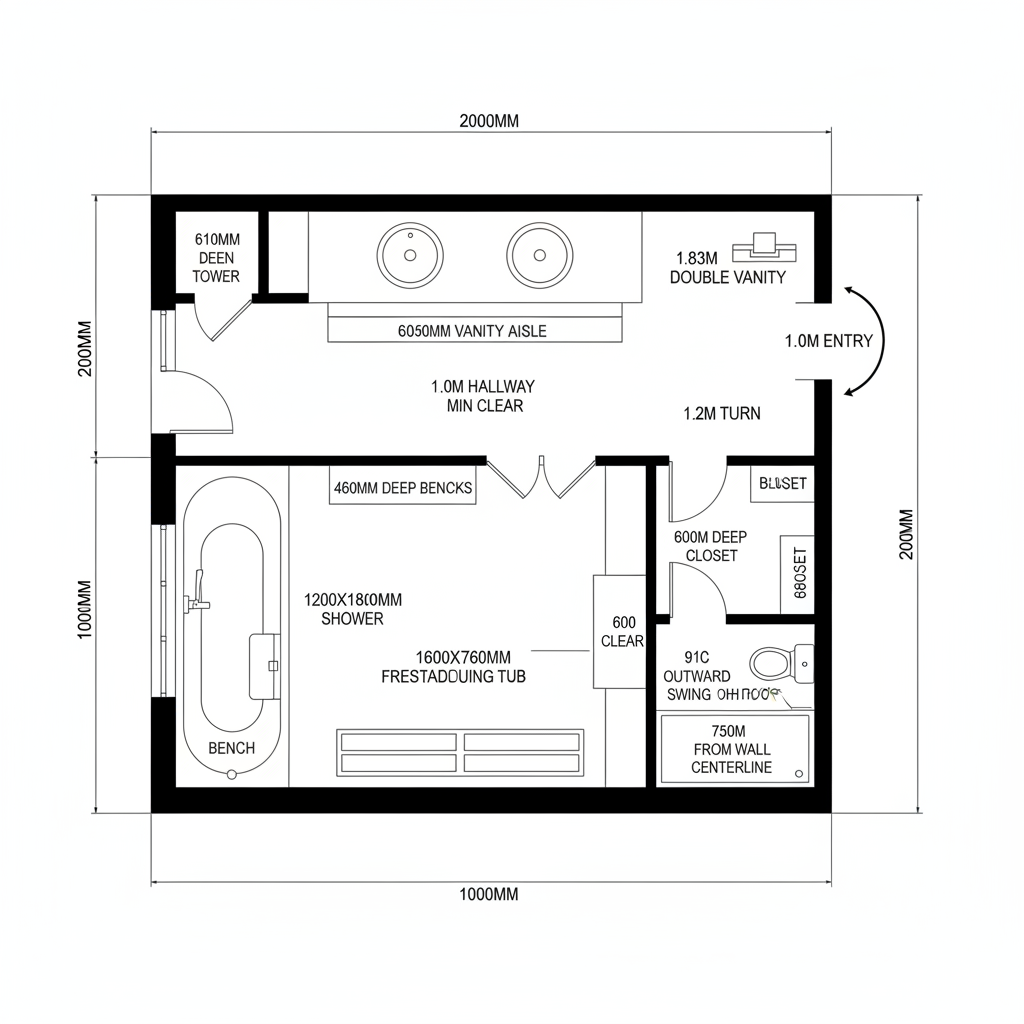 Master Bath Floor Plan with Dimensions — Future-Ready Layouts