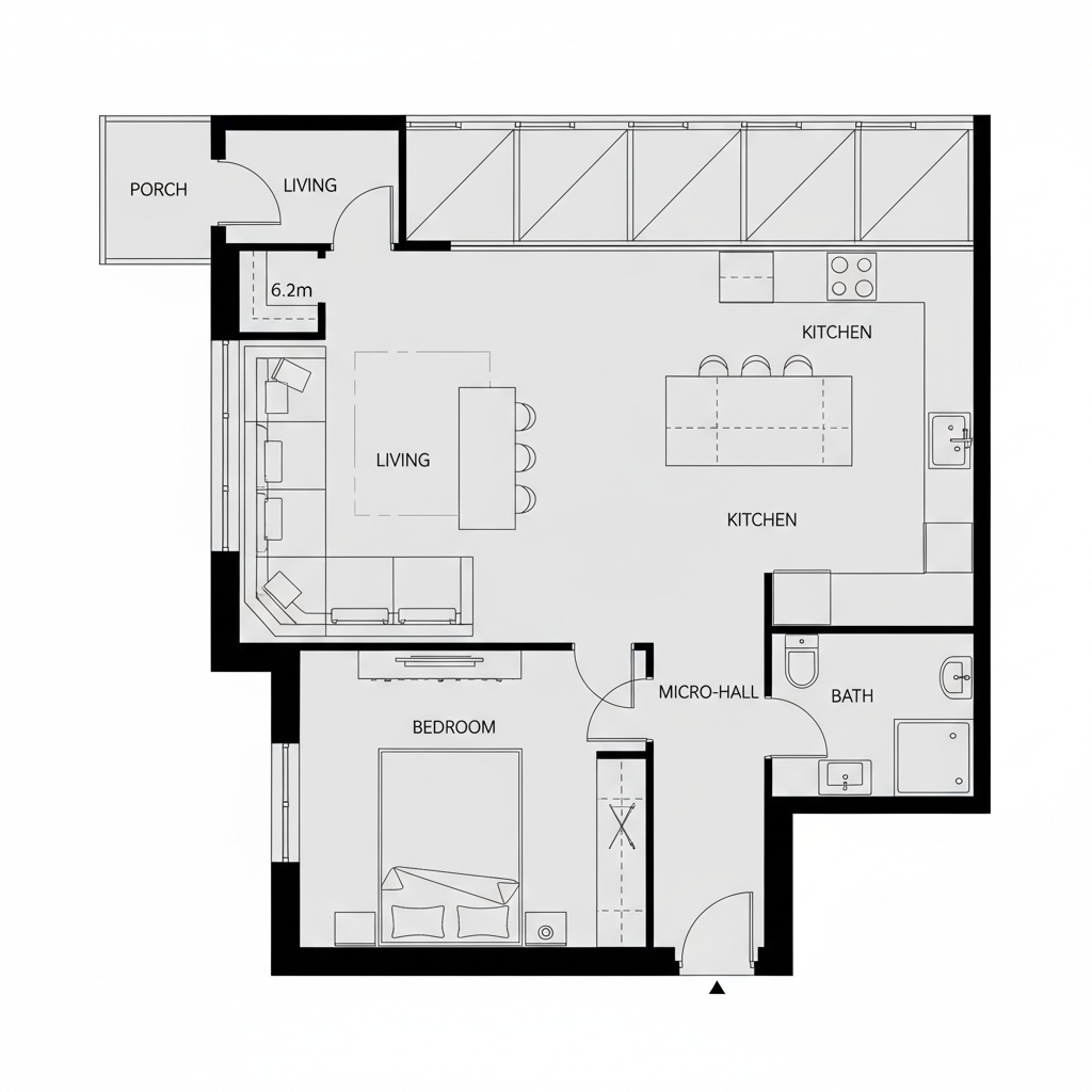 North Facing Ground Floor 3D Floor Plan to Fix Dark Rooms