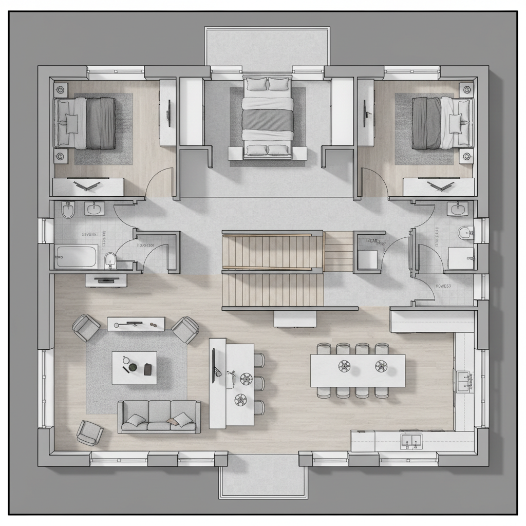 Denah Rumah 2 Lantai Lengkap PDF + Contoh