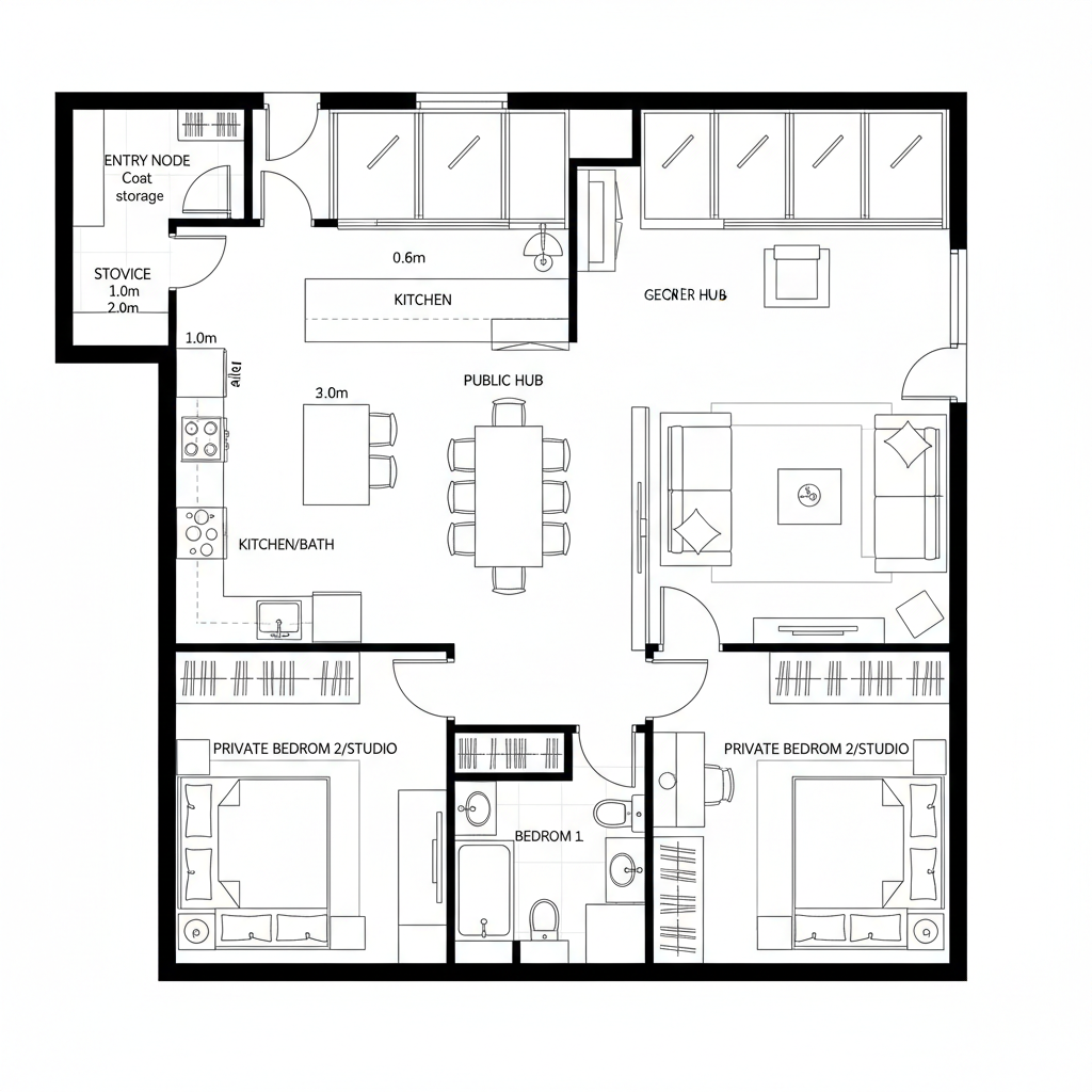2BHK Floor Plan Without Area—Future-Ready Design