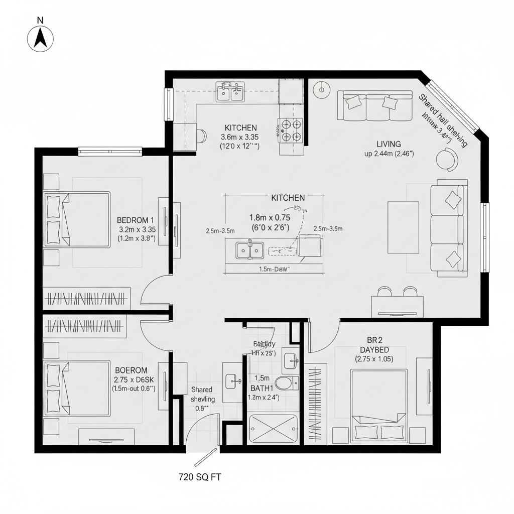 Cramped 720 Sq Ft Home? 2 BHK Floor Plan With Dimensions