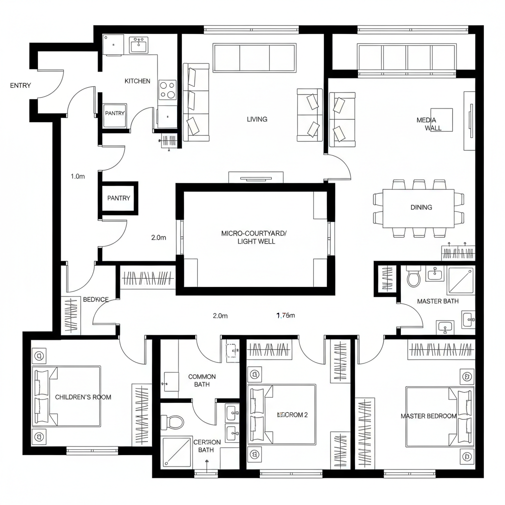 East-Facing 3BHK Floor Plan – Future Lifestyle Interface