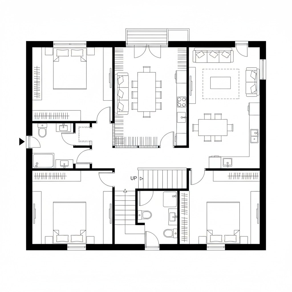 3BHK Ground Floor Ground-Level Plan with Stair | Future-Oriented Design
