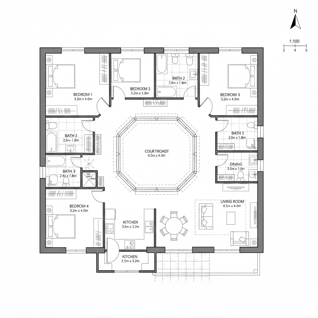 South-Facing 1200 sq ft Single-Floor House Plans—Future Interface Design