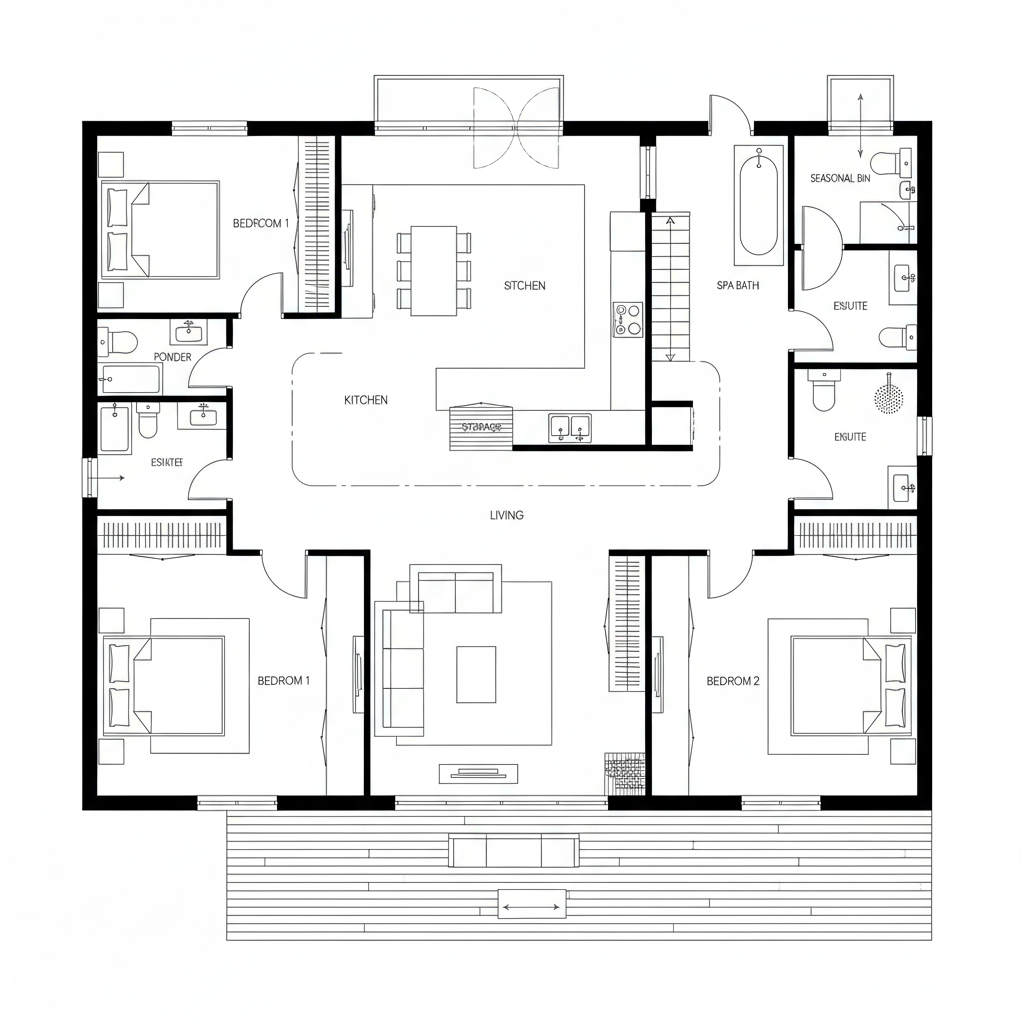 Guests Queue for Showers? 2 Bedroom 4 Bath Lake House Plans