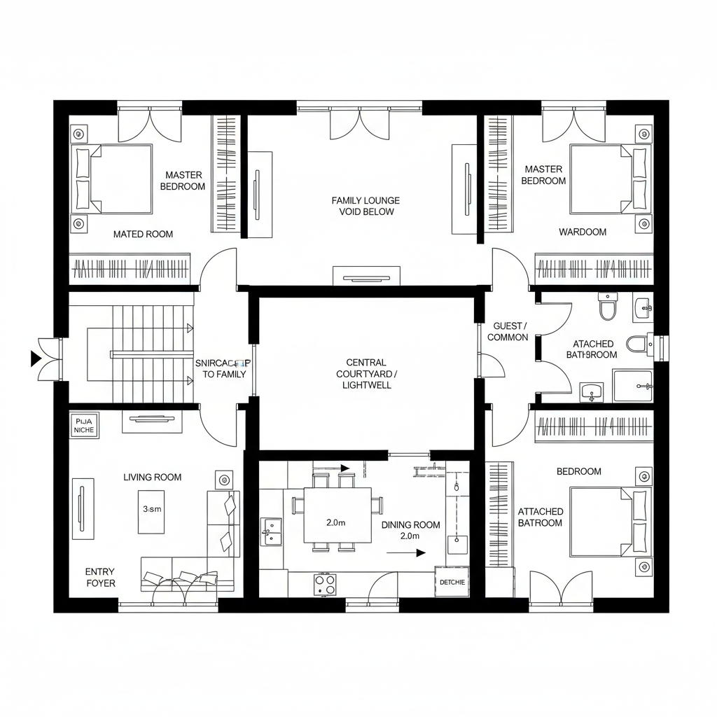 Four-Bedroom Indian-Style Two-Level Plans: A Future-Ready Interface