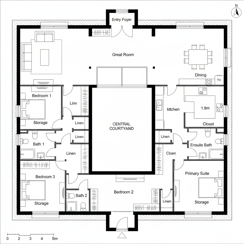 Five-Bedroom First Floor Plans—Futurist Residential Design