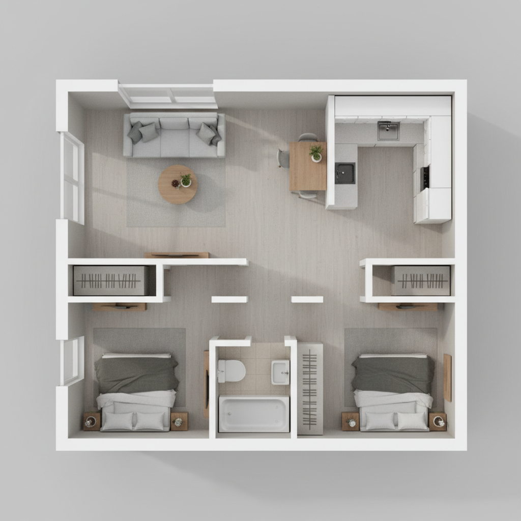 Denah Rumah 5x7 2 Kamar Nyaman dan Efisien