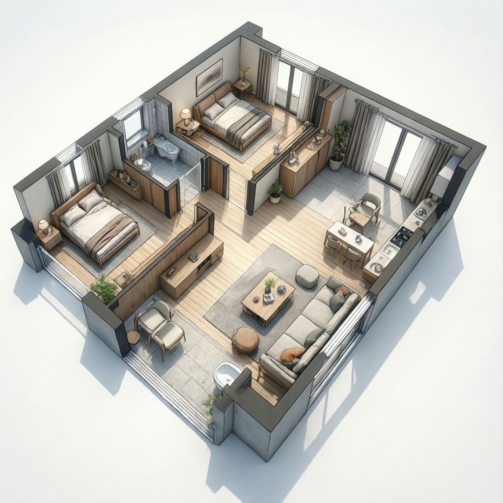 Denah Rumah Minimalis 2 Kamar Ukuran 5x7