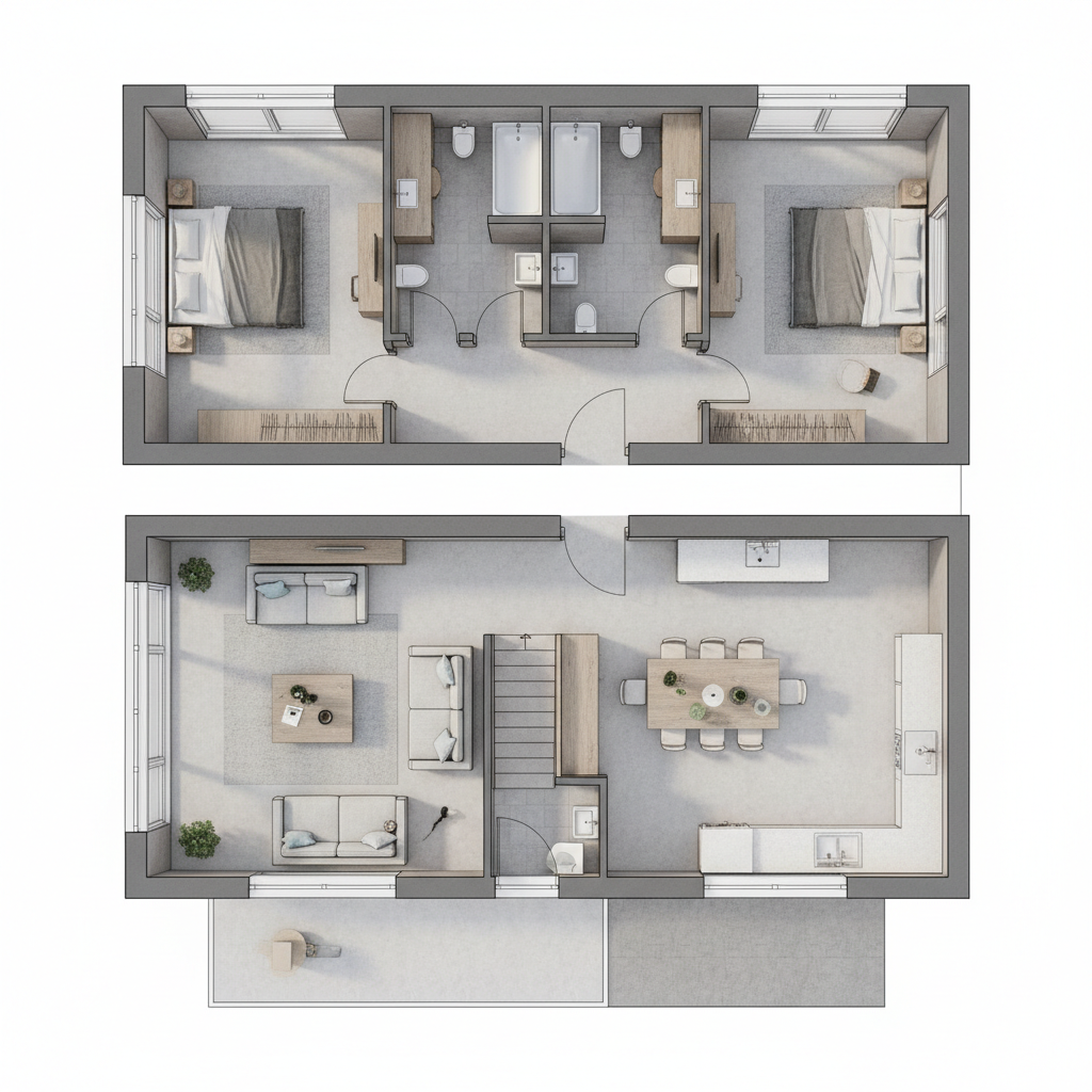 Denah Rumah 7 x 12 2 Lantai yang Efisien