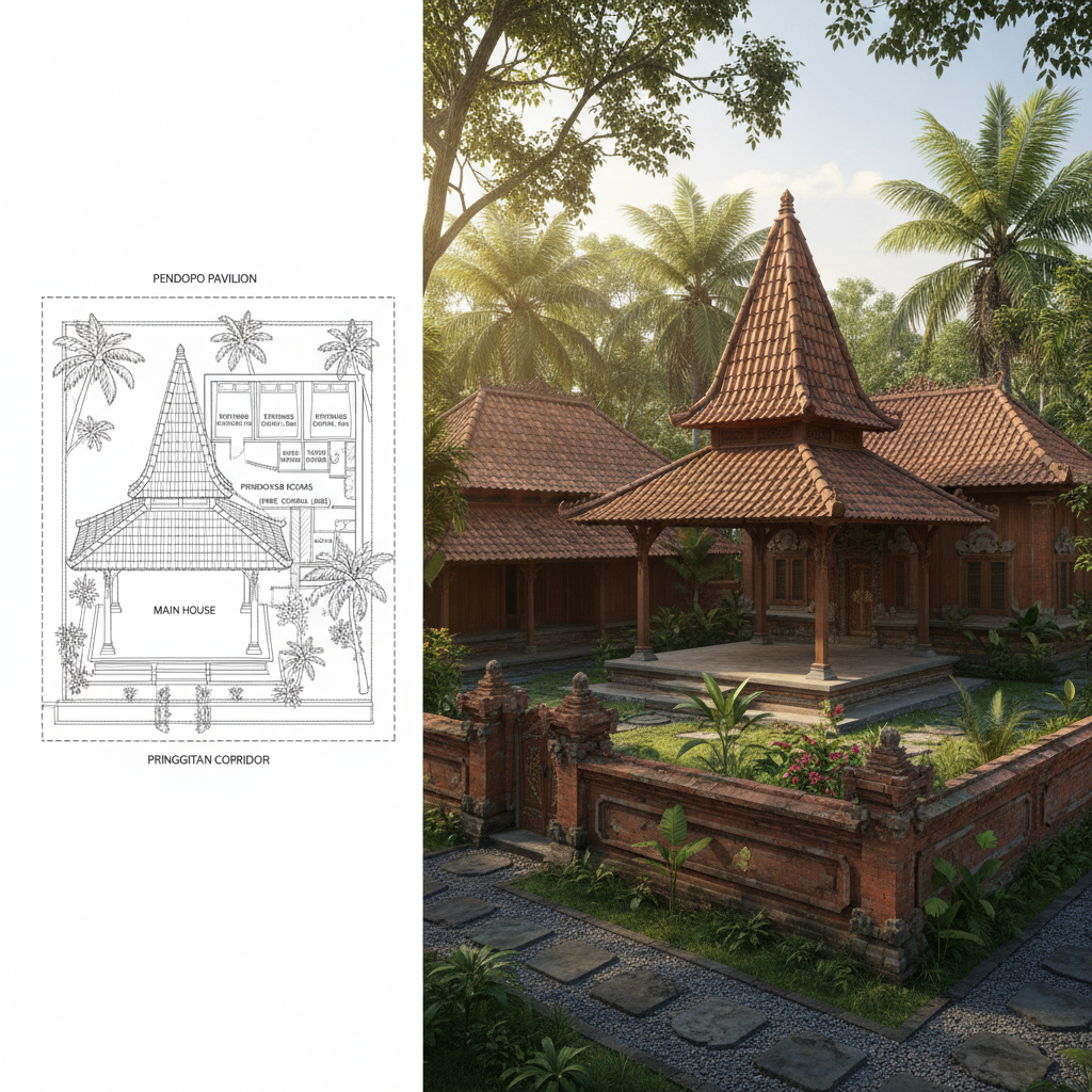 Denah Rumah Adat Jawa dan Struktur Ruangnya