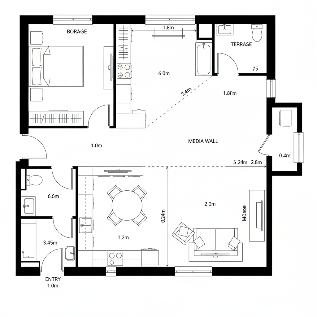 1 Bed 1 Bath Floor Plan: Future-Focused Spatial Interface