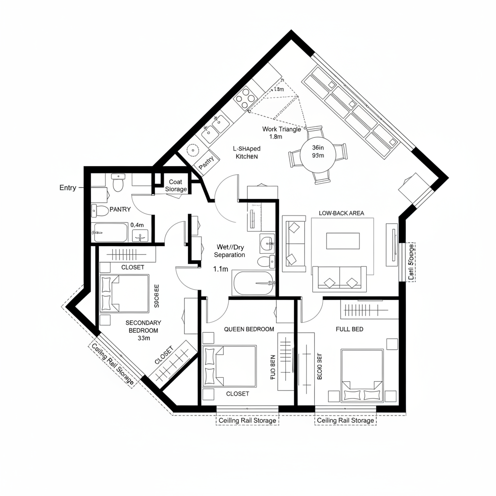 750-sf Three-Bedroom 3D Floor Plan: Future-Ready Layouts