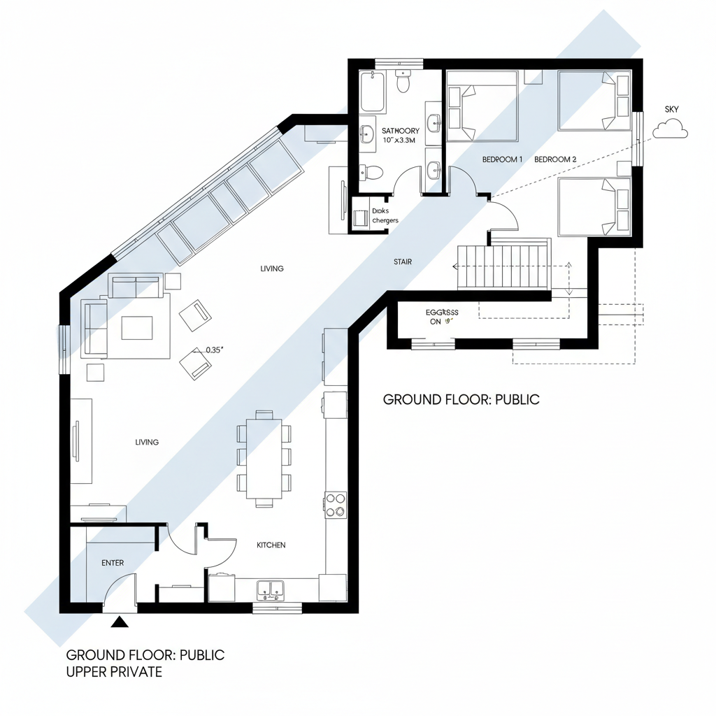 1200 sq ft 3-bedroom two-floor plans with future-forward circulation