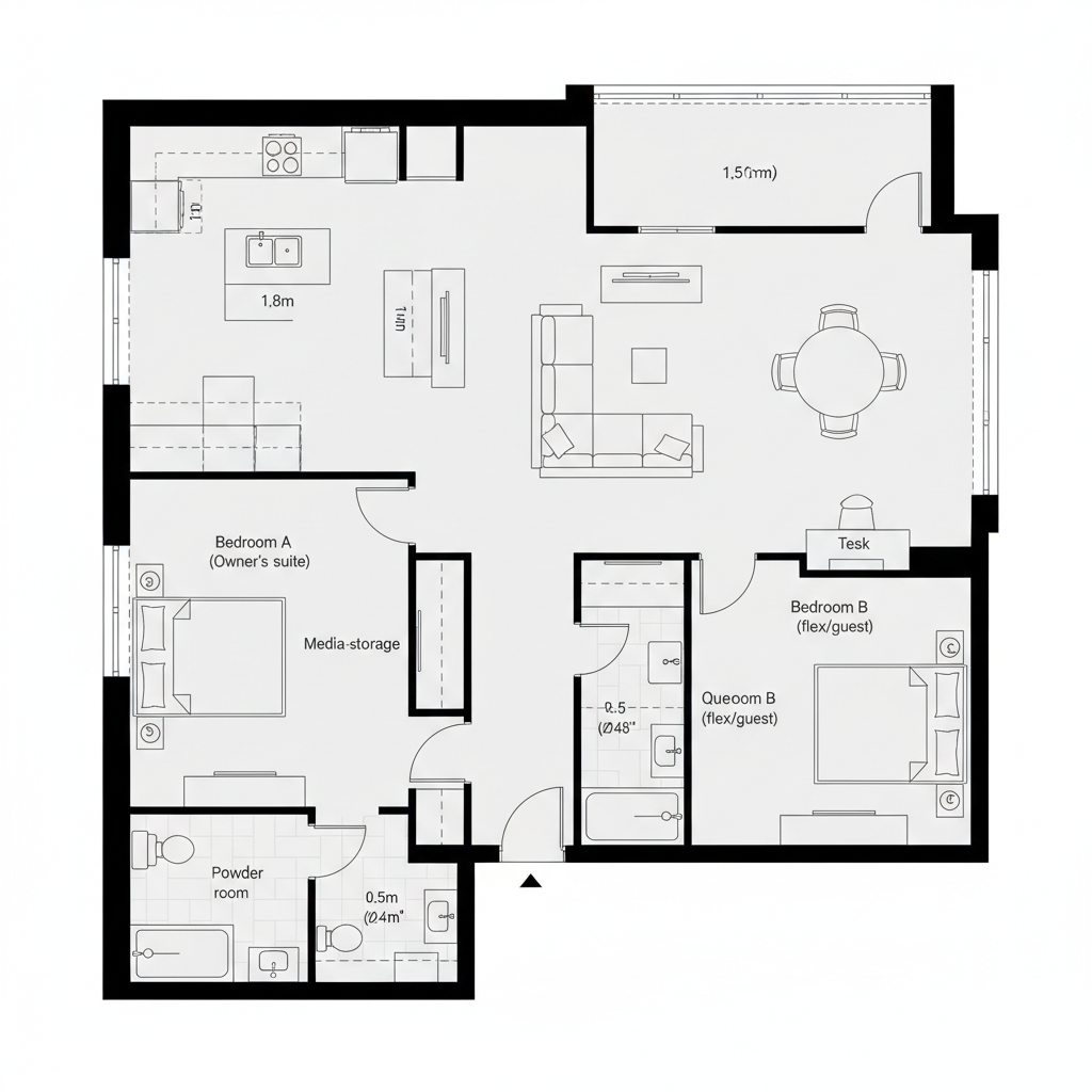 2-Bedroom 2.5-Bath Apartment Plans—Future Interface Design