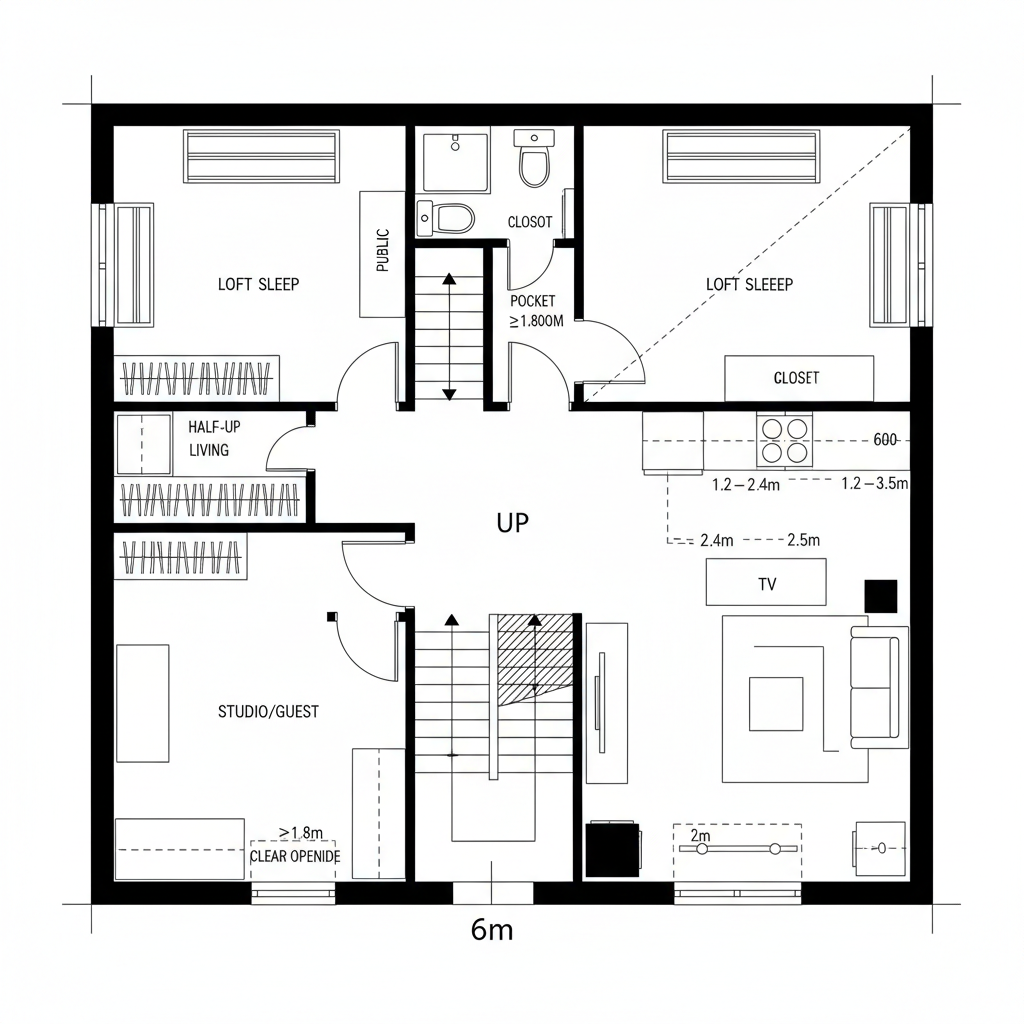 Split-Level 1.5 Floor Plans for 6x10m: Future-Ready Design