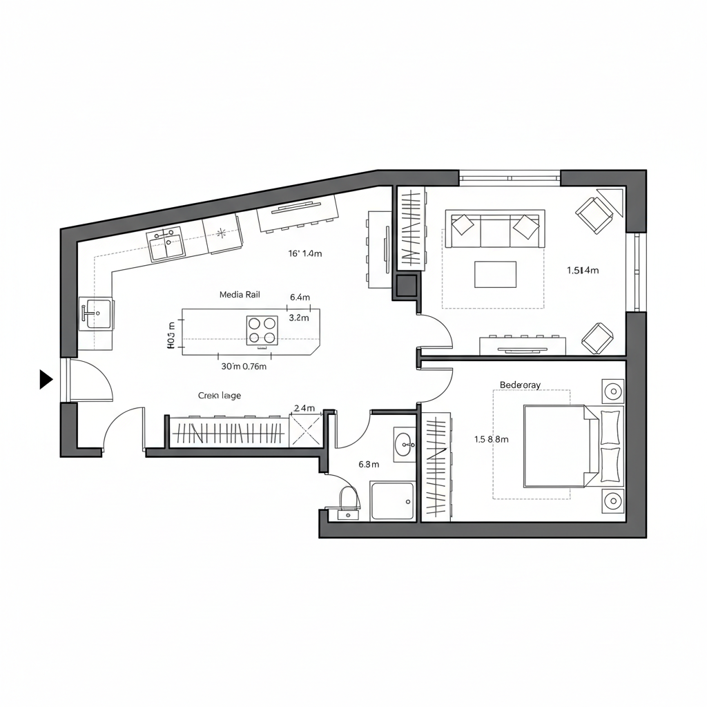 30×10 ft 1 BHK Floor Plan — Future Interface Design