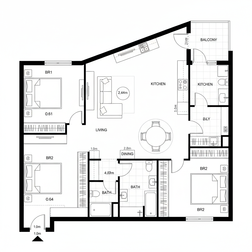 1000 sq ft Floor Plan India – Future Interface by a Residential Designer