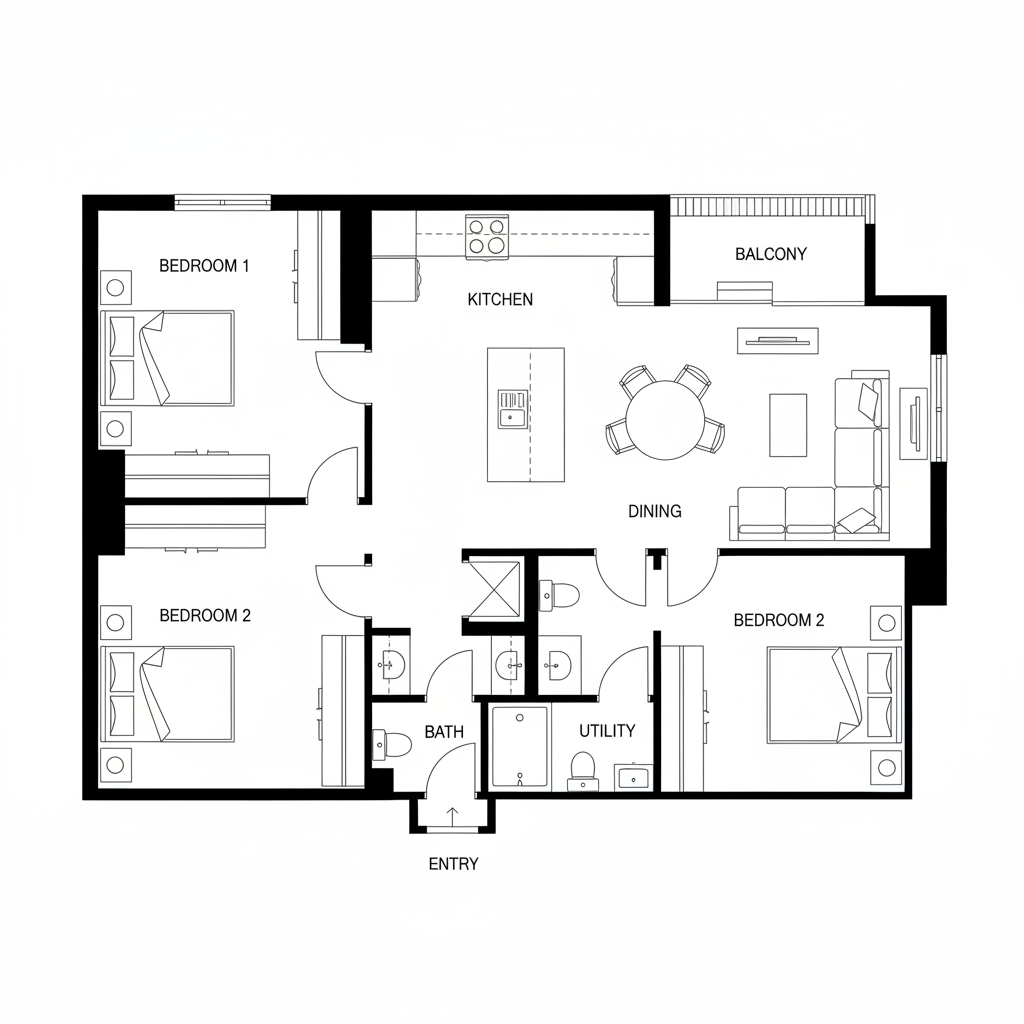 Best 2 BHK Apartment Design Floor Plan: Future Interface Thinking